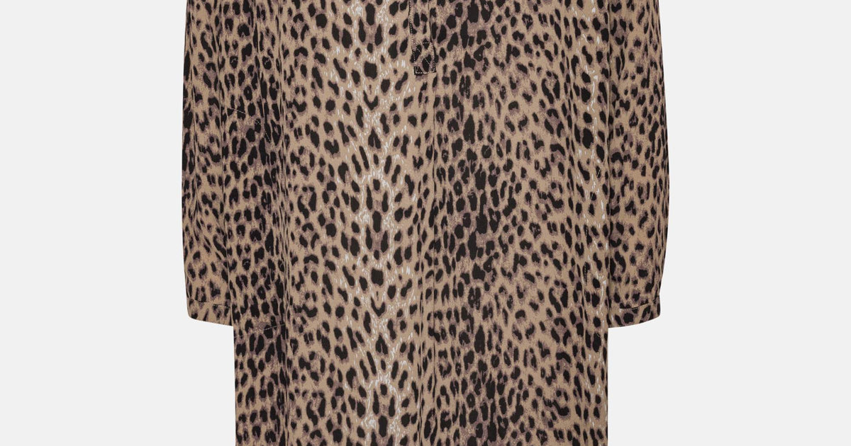 Tunikaklänning med Halv Knappslå - Brown Panthera Print